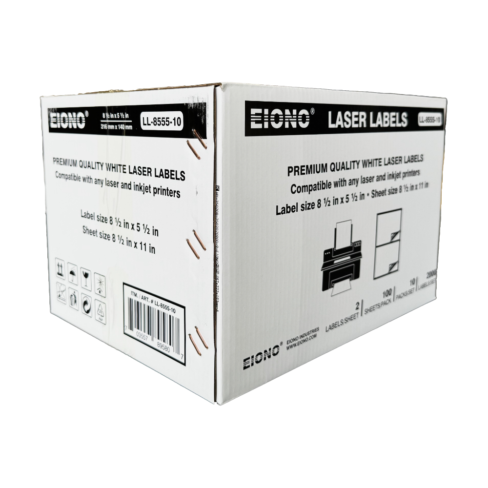EIONO® White Laser Labels – 8.5" x 5.5" (2 Labels per Sheet) - Eiono ...