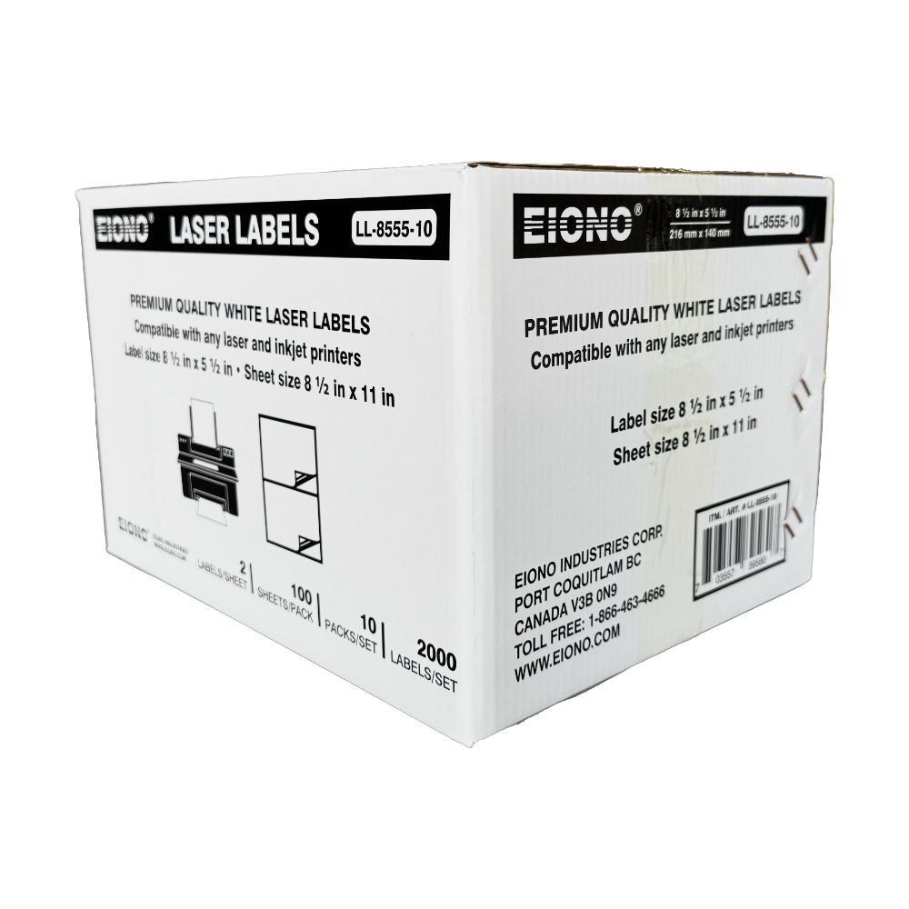 EIONO® White Laser Labels – 8.5" x 5.5" (2 Labels per Sheet) - Eiono ...