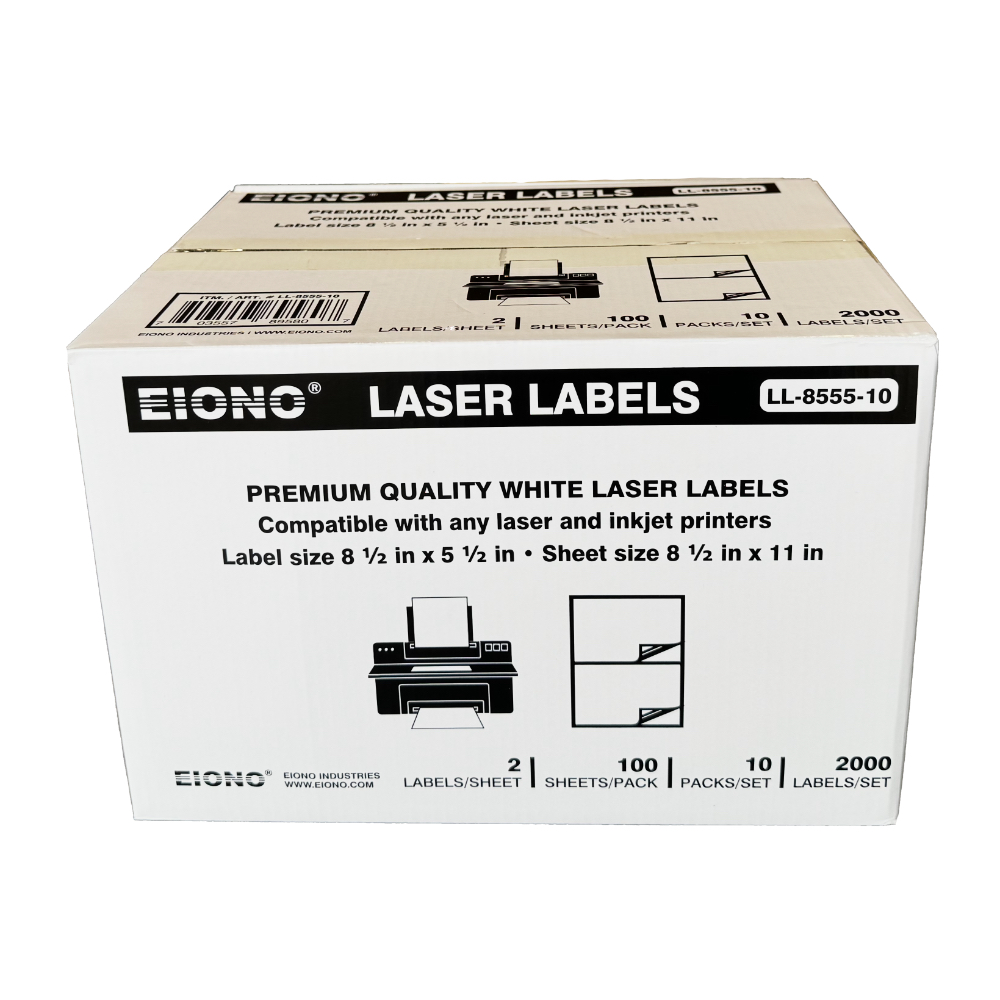 EIONO® White Laser Labels – 8.5" x 5.5" (2 Labels per Sheet) - Eiono ...
