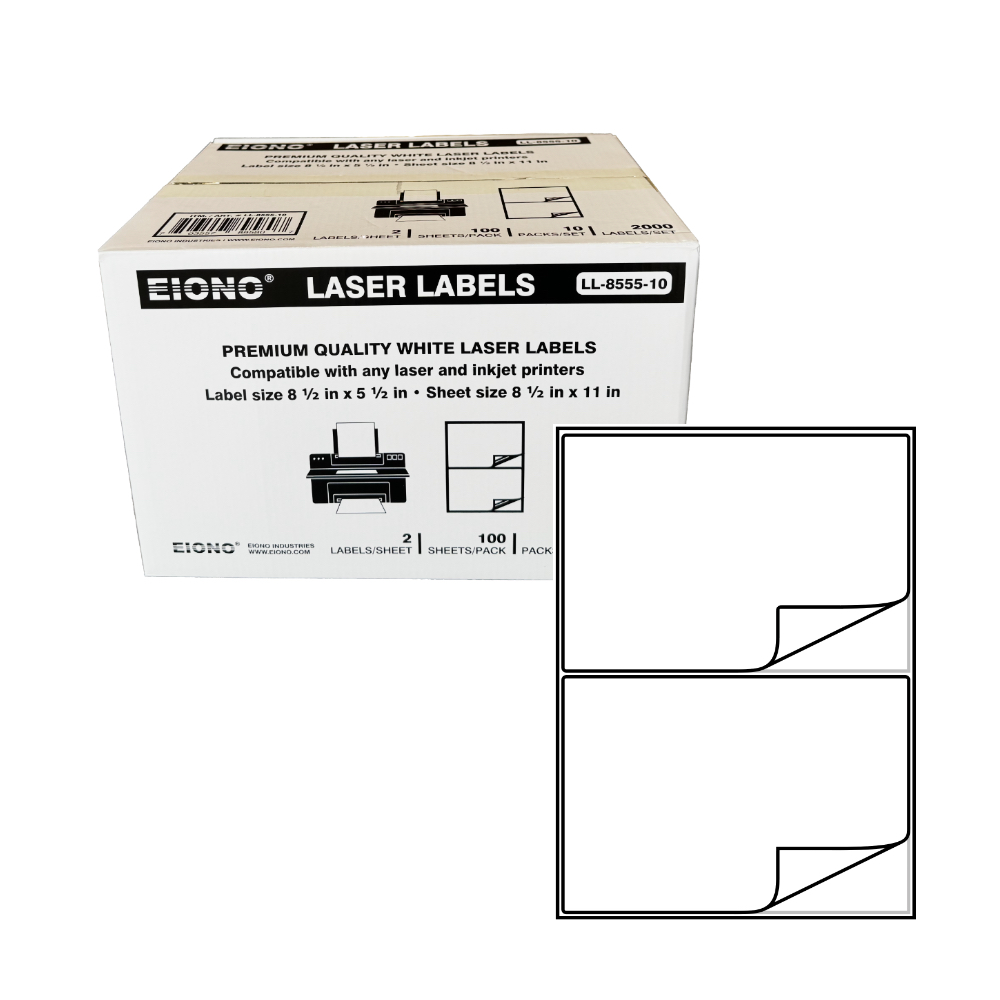 EIONO® White Laser Labels – 8.5" x 5.5" (2 Labels per Sheet) - Eiono ...